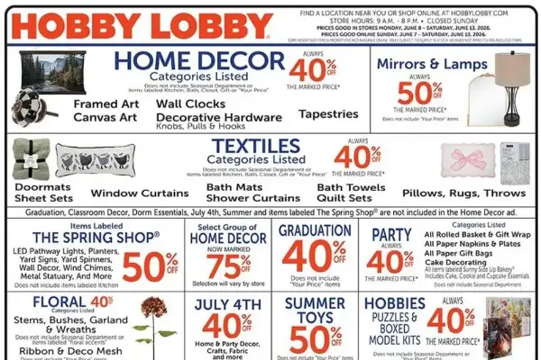 Hobby Lobby Weekly Ad June 7 – 13, 2026